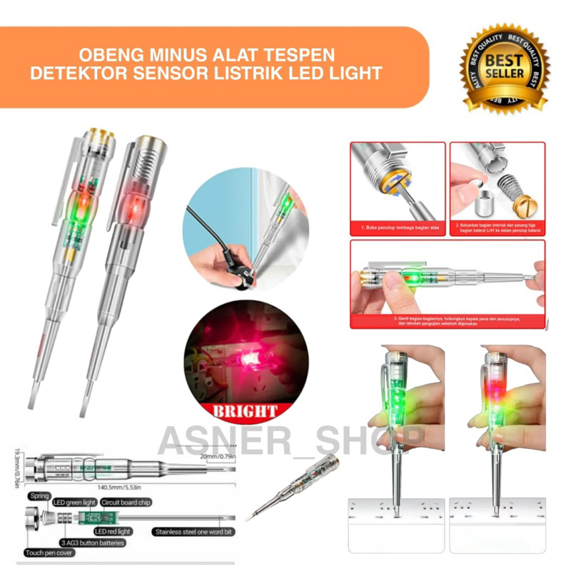 Jual Obeng Tespen Listrik Test Minus Sensor Detektor Lampu LED Hijau ...