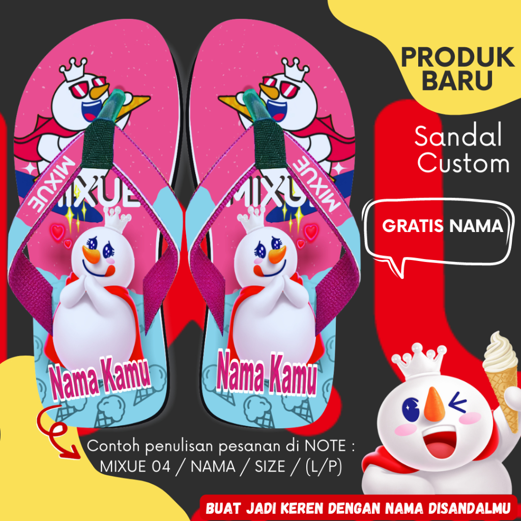 Jual Sandal Custom Karakter MIXUE 04 Gratis Nama Anak Dewasa Laki Laki ...