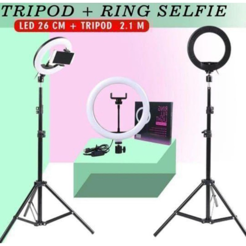 Jual Paket Komplit Ringlight 26cm + Tripod 2,1 Meter Lampu Selfie | Shopee Indonesia