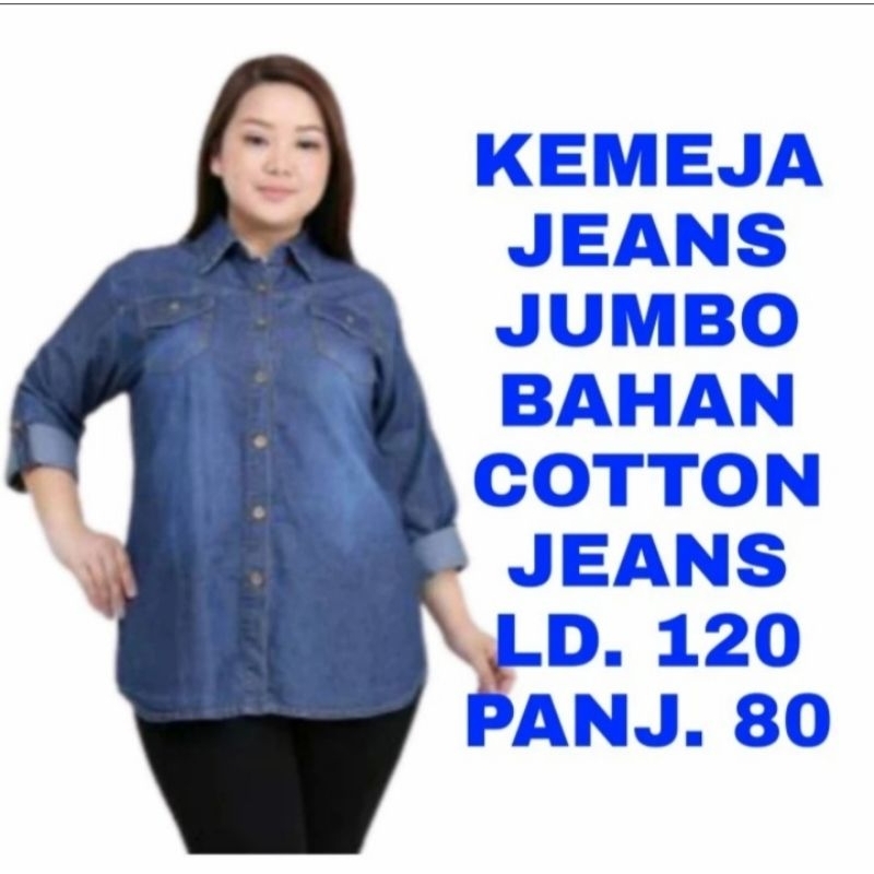Jual WK KEMEJA JEANS WANITA JUMBO LD 120 CM | Shopee Indonesia