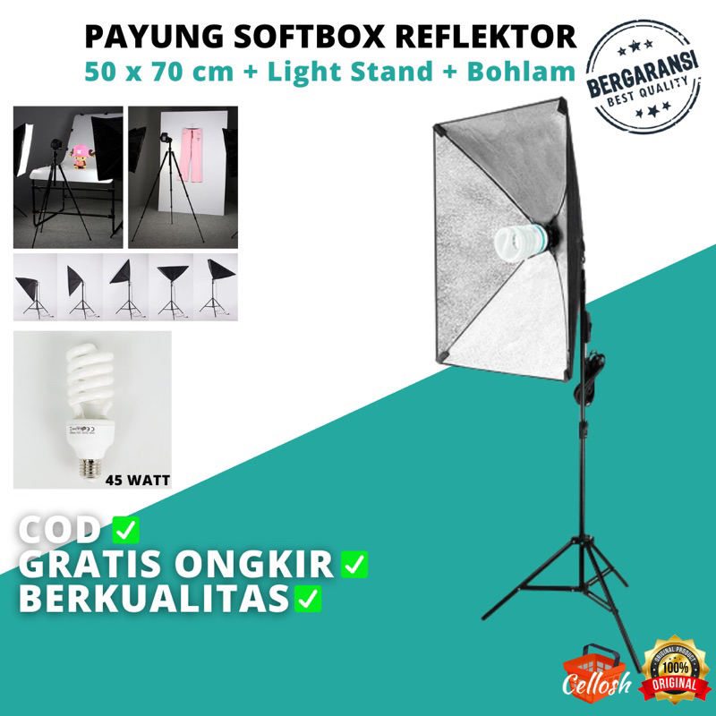 Jual Softbox Lighting Studio Paket Studio Foto Softbox Lampu Lighting Light Stand 2M + Bohlam ...
