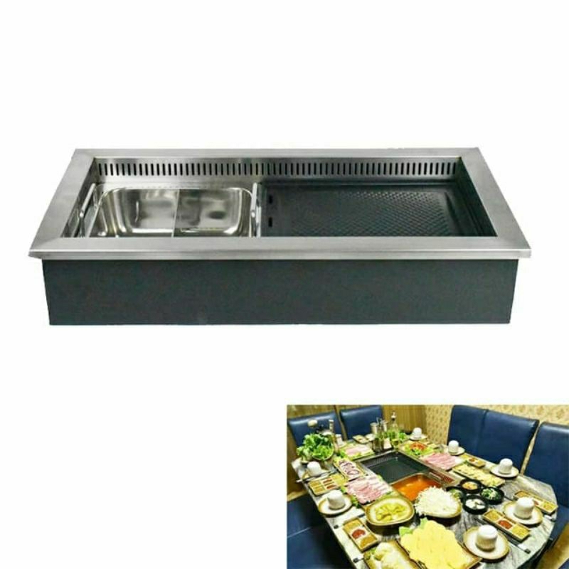 Jual Combi BBQ Grill Arang + Hotpot Listrik Persegi Tanam Meja w/ SS ...