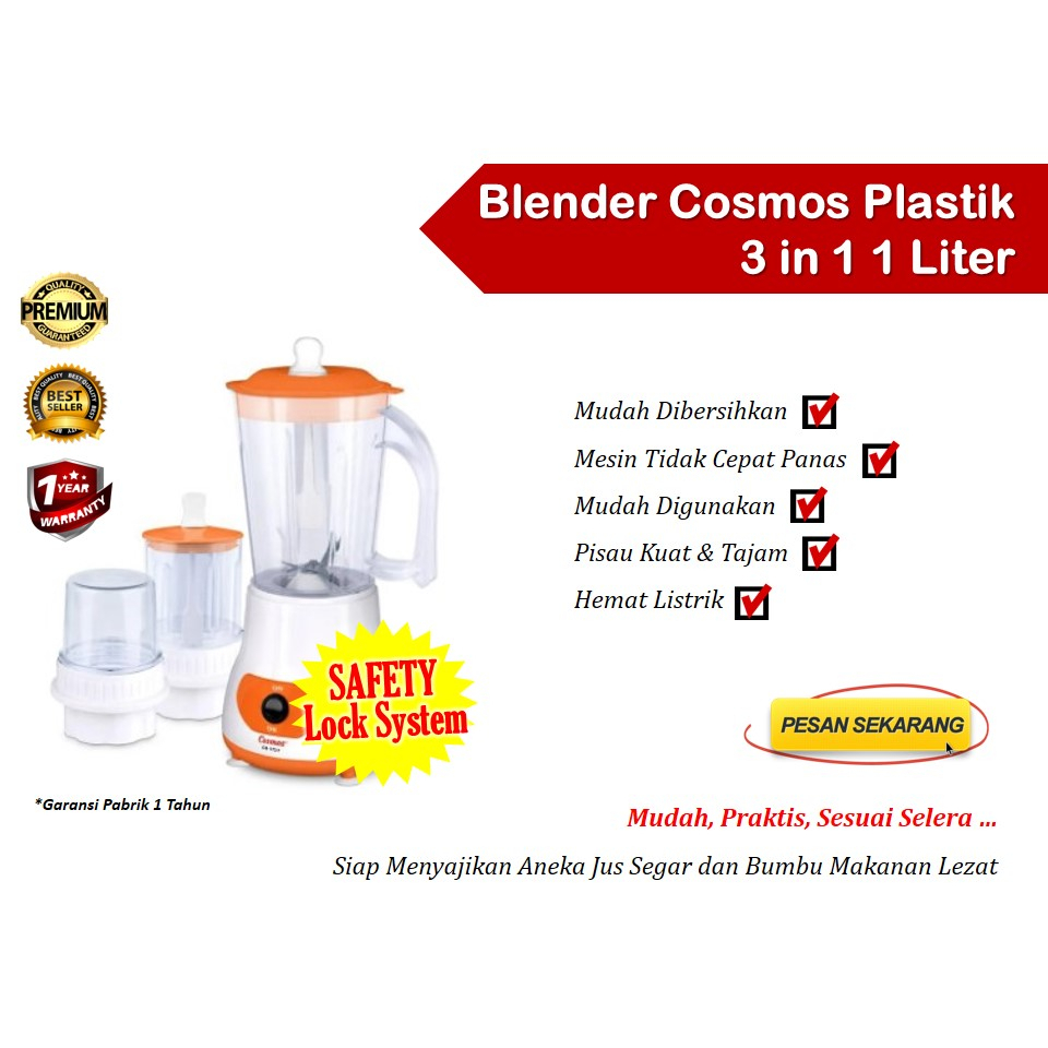 Jual Blender Cosmos CB 172P Blender Cosmos 3 In 1 Plastik 1 Liter Warna ...