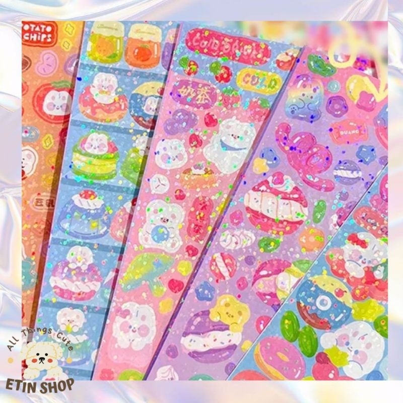 Jual Stiker Lucu|Sticker Sheet Gliter Aesthetic Kiss Cut (Min Beli 10RB ...