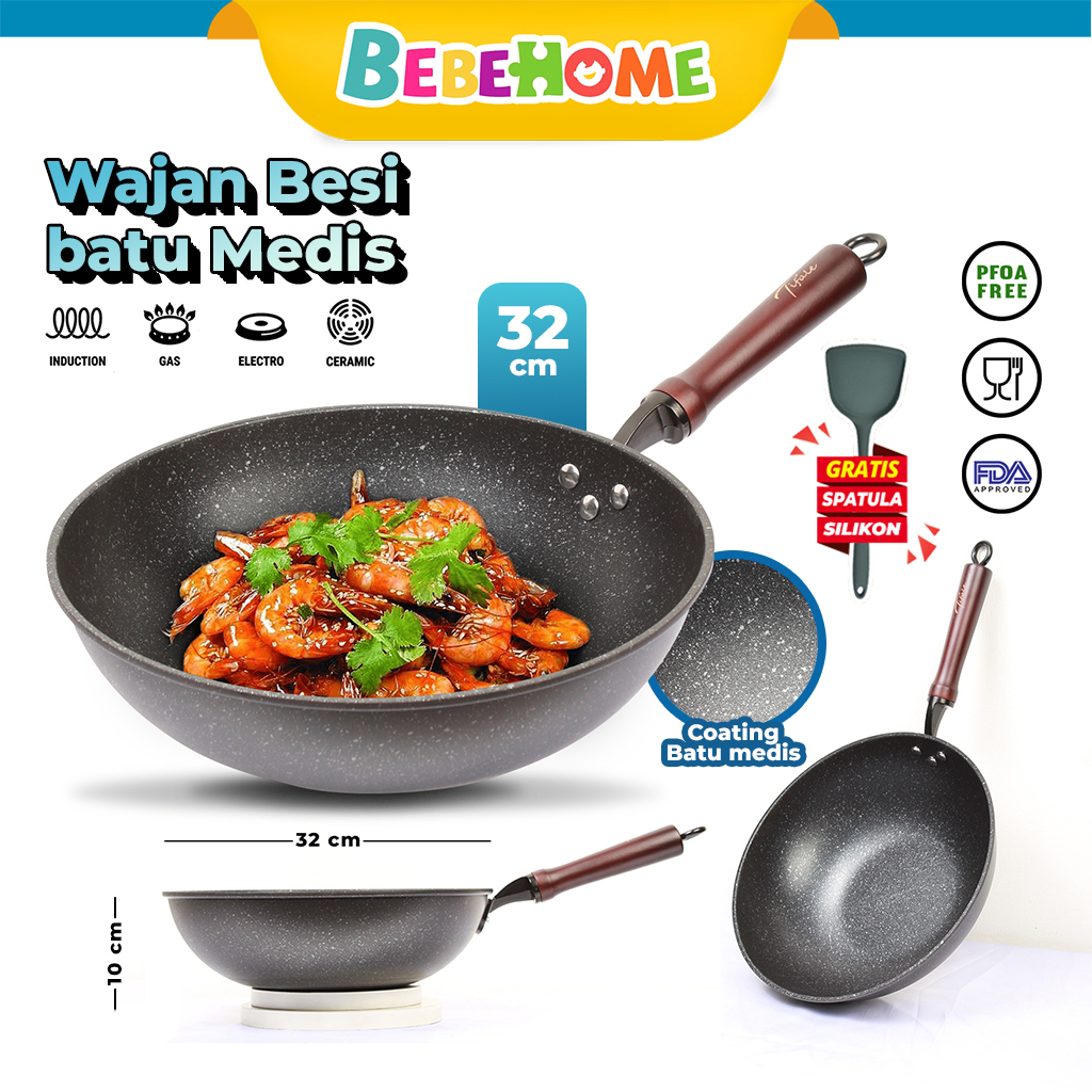 Jual Bebehome Wajan Maifan Wajan Batu Medis 32cm Anti Lengket Cocok Segala Jenis Kompor Gagang ...