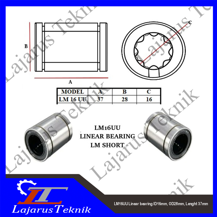 Jual LM16UU / LM 16 UU Linear bearing ID 16mm, OD28mm, Lenght 37mm | Shopee Indonesia
