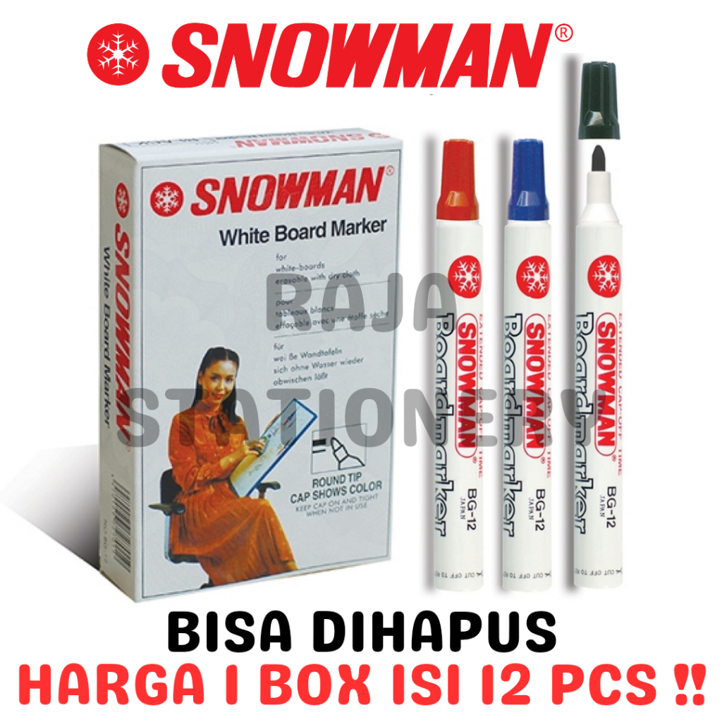 Jual SNOWMAN WHITEBOARD MARKER BLACK BLUE RED BG-12 SPIDOL PAPAN TULIS ...