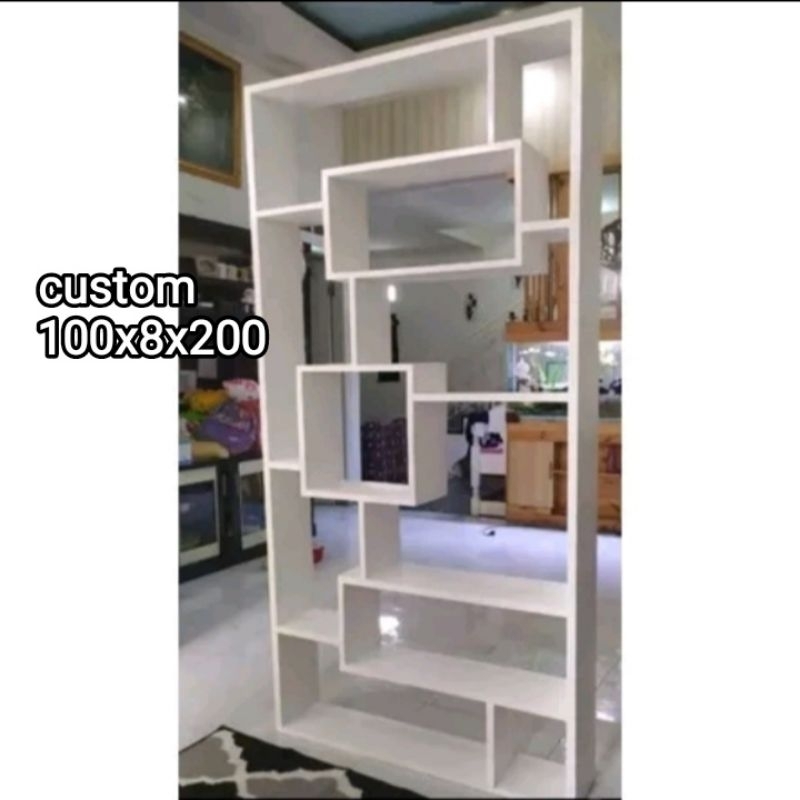 Jual partisi ruang tamu kayu minimalis modern warna putih | Shopee ...