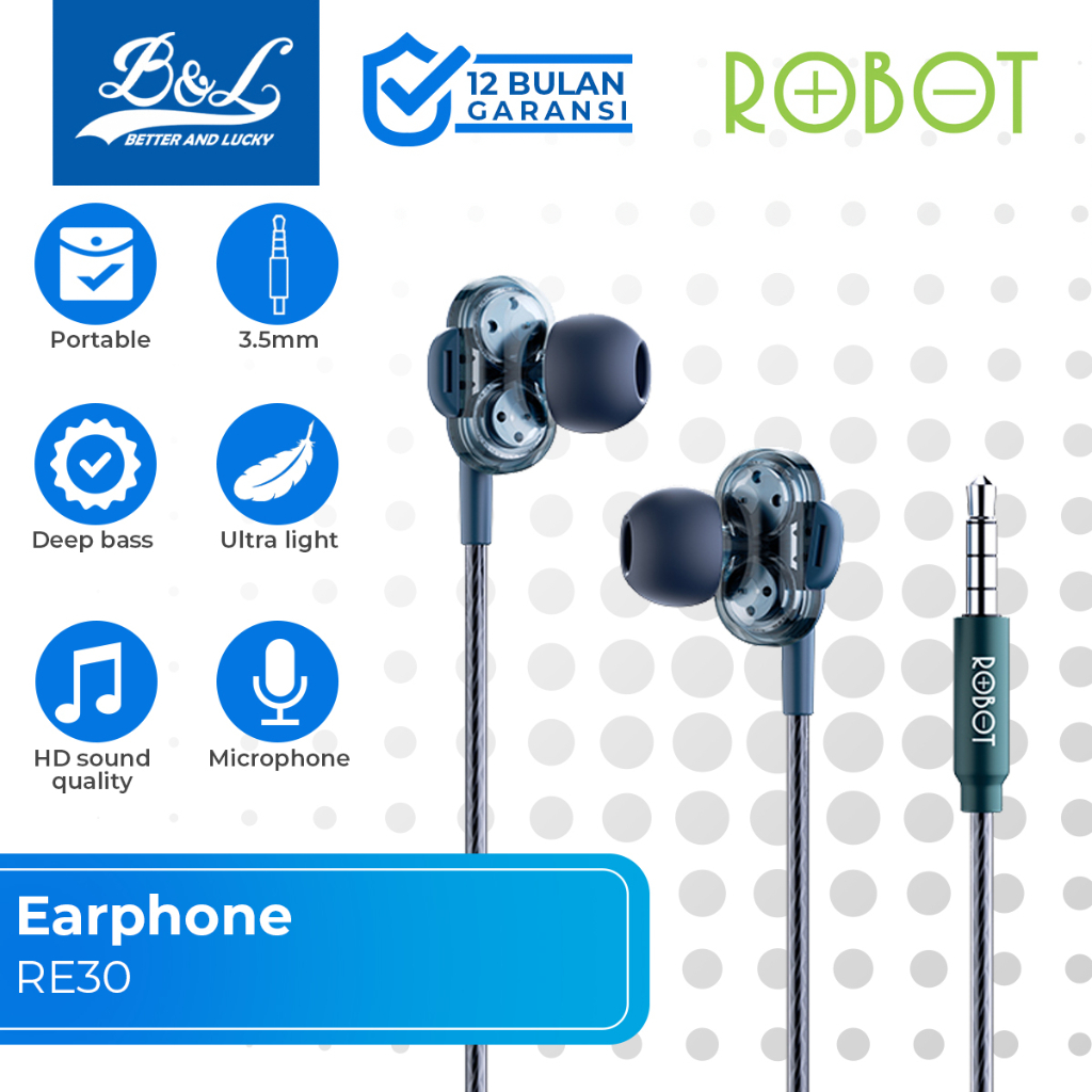 Jual ROBOT RE30 Earphone Dual Drive Extra Bass Ergonomic Design HD ...