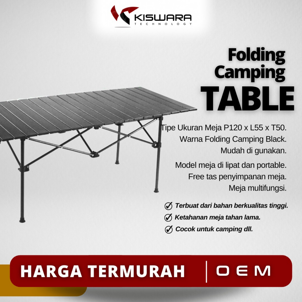 Jual Meja Camping Lipat Portabel P120 x L55 x T50(Hitam) | Shopee Indonesia