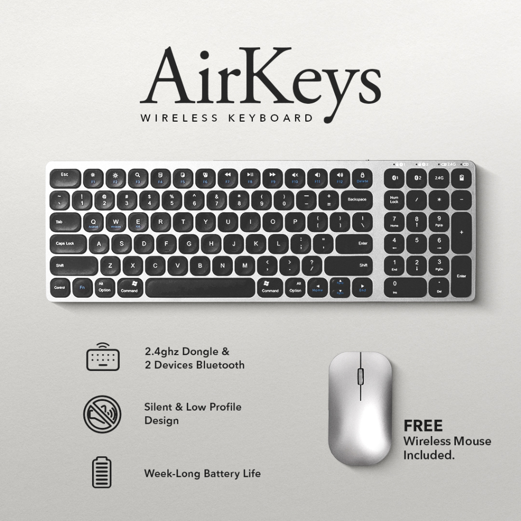 Jual AirKeys Wireless Keyboard Bluetooth 2.4ghz Dongle by Press Play | Shopee Indonesia