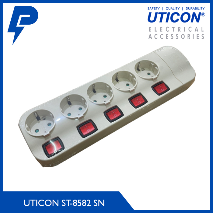 Jual UTICON STOP KONTAK 5 LUBANG SAKLAR MASING2+PENGAMAN+PANEL ST-8582 ...