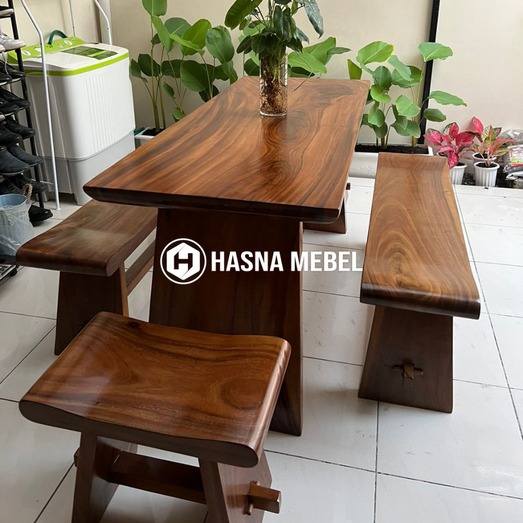Jual Meja Makan Minimalis Kayu Trembesi Cafe - Hasna Mebel | Shopee ...