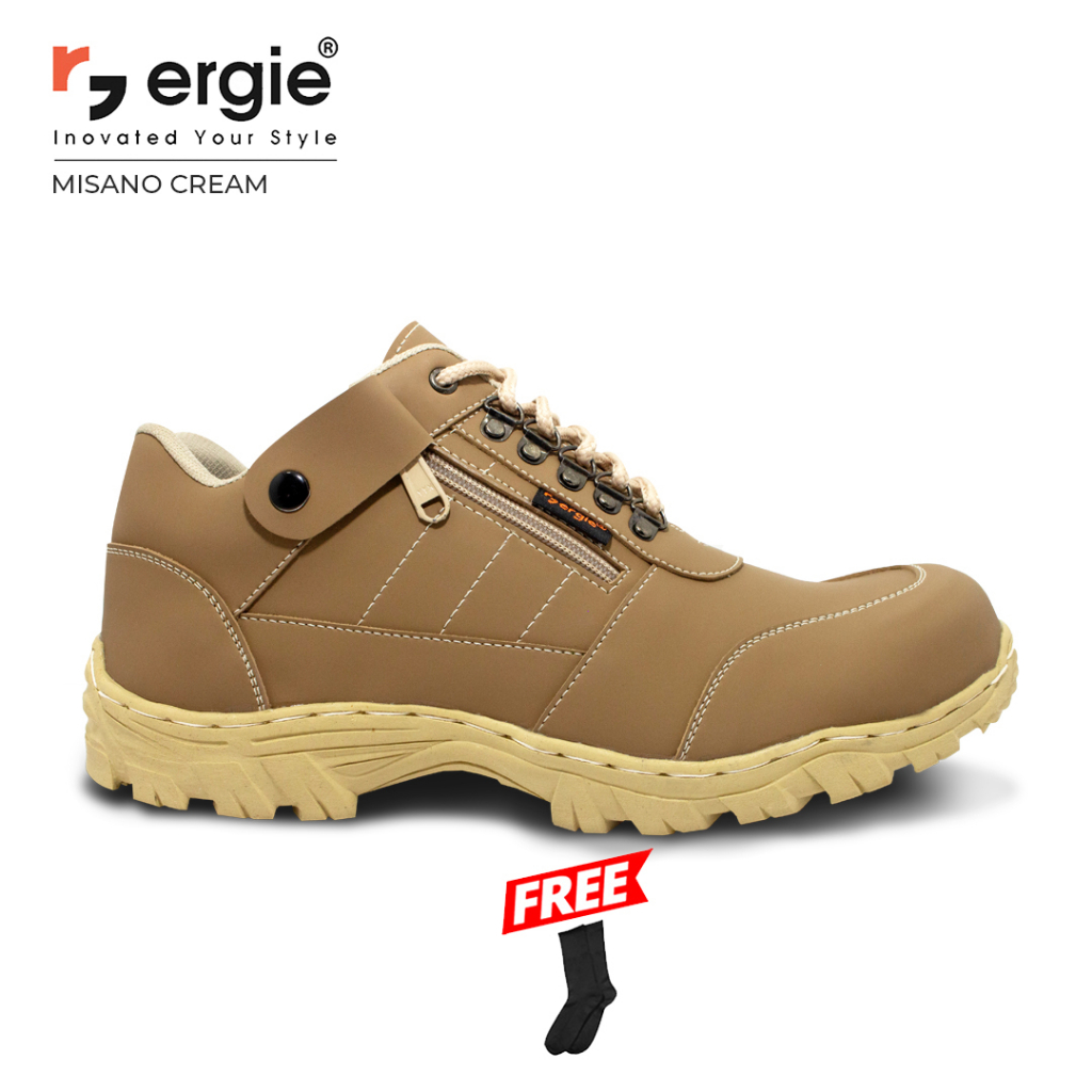 Jual Sepatu Safety Semi Boots Pria Cream Tali dan Restleting Premium ...
