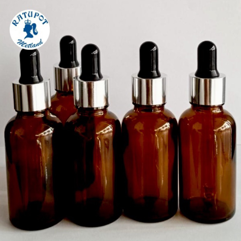 Jual botol kaca botol 30 ml coklat tebal pipet silver karet hitam | Shopee Indonesia