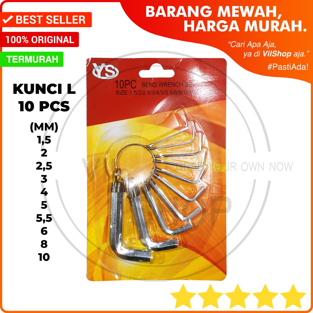 Jual KUNCI L YS SET 10 PCS MURAH / HEX ALLEN KEY WRENCH 1,5 2 2,5 3 4 5 ...
