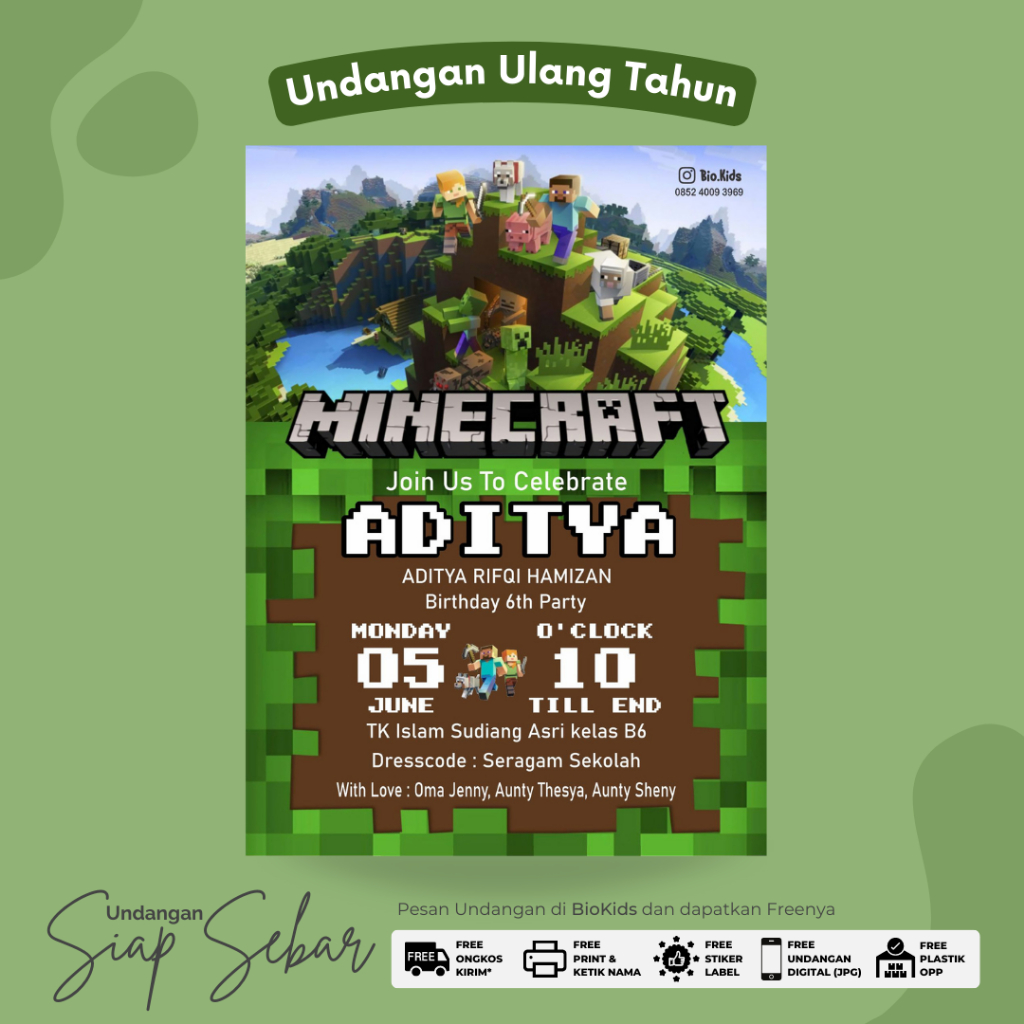 Jual Undangan Ulang Tahun Tema Minecraft | Shopee Indonesia