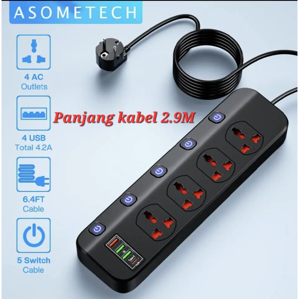 Jual Stop Kontak 4 Lubang 2500w 4 USB BKL456 Fast Charging Steker Listrik | Shopee Indonesia