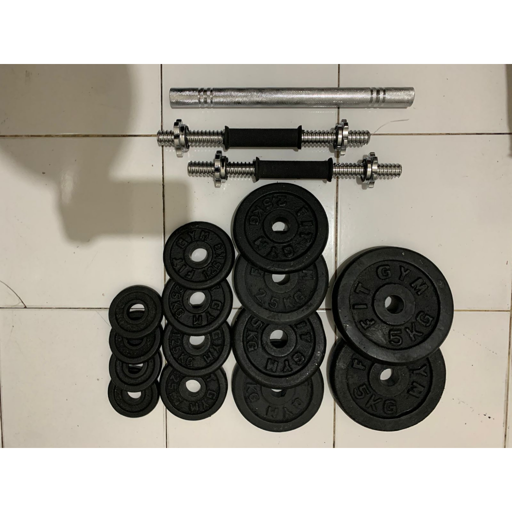 Jual Barbell Set 30kg + Connector / Dumble Barbel Alat Angkat Beban ...