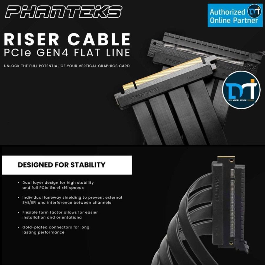 Jual Phanteks Flat Line PCI-e 4.0 x16 Vertical GPU Riser Cable Extender - 220mm | Shopee Indonesia