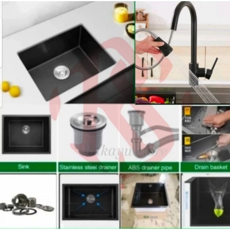 Jual PAKET LENGKAP KITCHEN SINK 6045 BLACK UNDERMOUNT LENGKAP KRAN/BAK ...