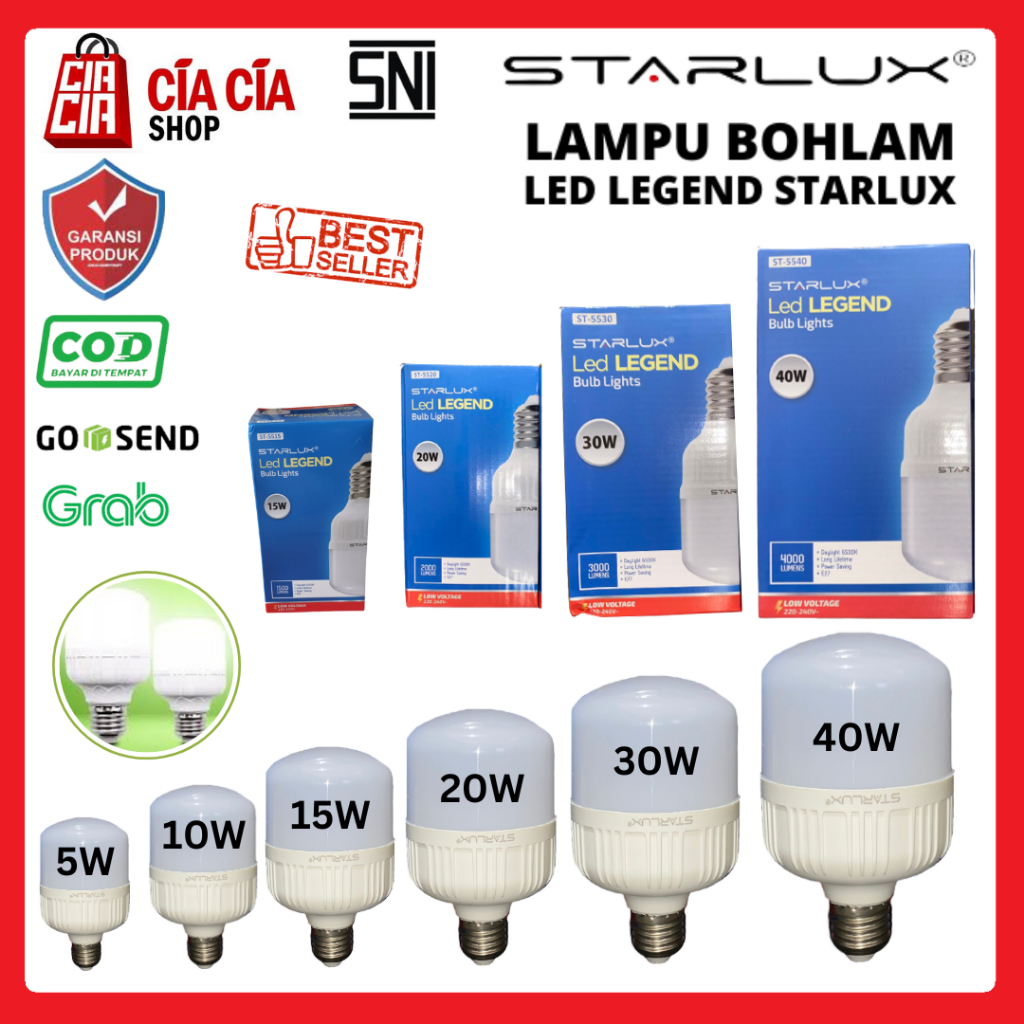Jual STARLUX LED LEGEND 5W 10W 15W 20W 30W 40W Lampu Bohlam LED Lampu ...