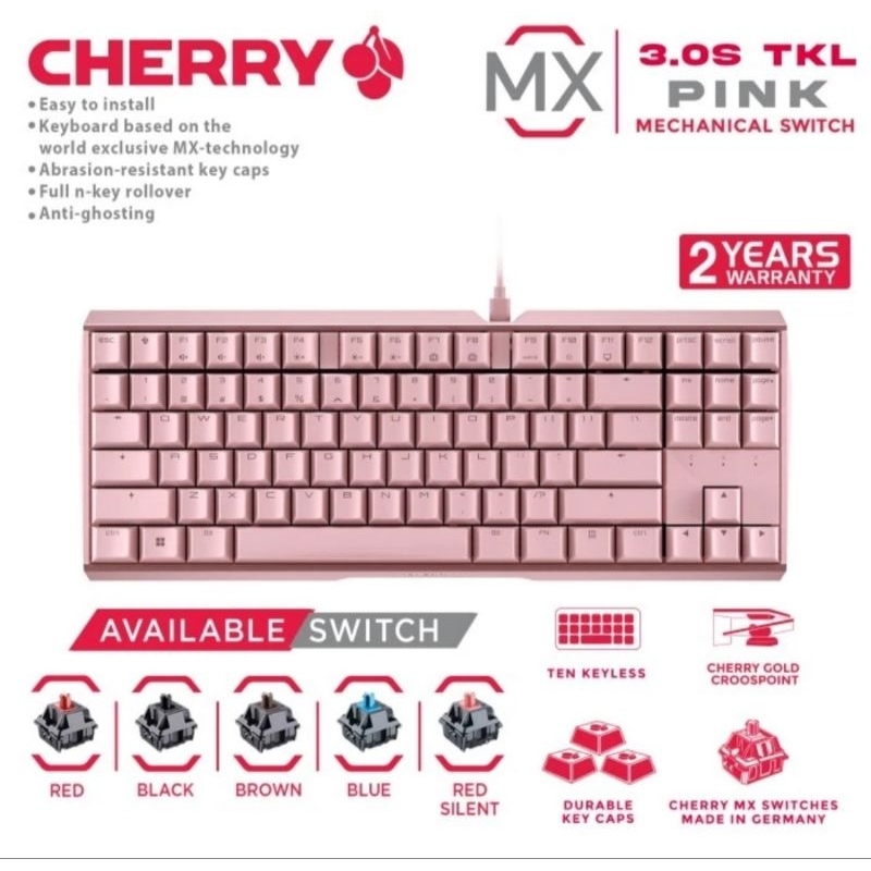 Jual CHERRY MX3.0S TKL NBL Pink Mechanical Gaming Keyboard MX 3.0S TKL NBL | Shopee Indonesia