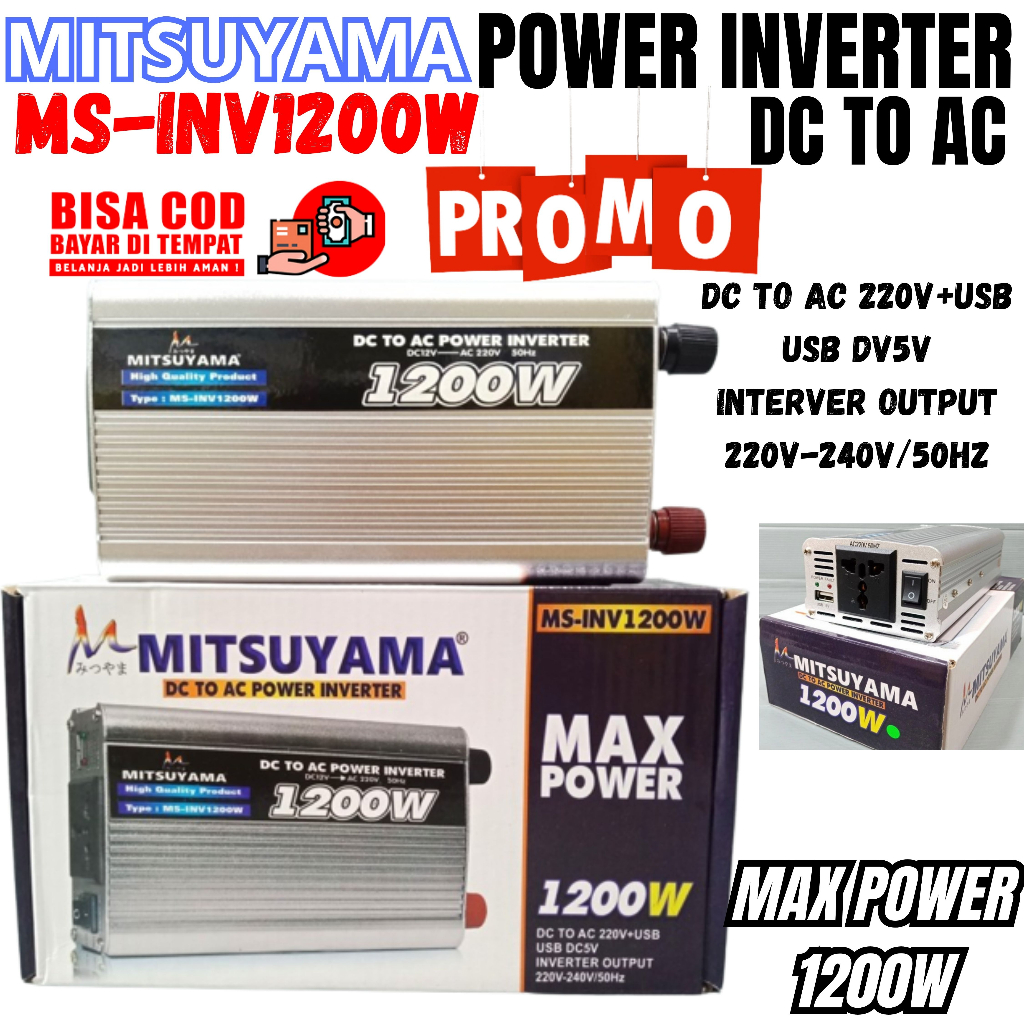 Jual Power Inverter DC To AC 1200 Watt 1200 Wat 1200W Merk MITSUYAMA MS ...
