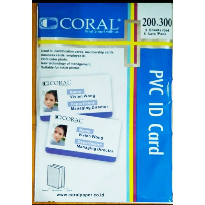 Jual CORAL Kertas PVC Bahan ID Card Instan A4 isi 5 Lembar | Shopee ...