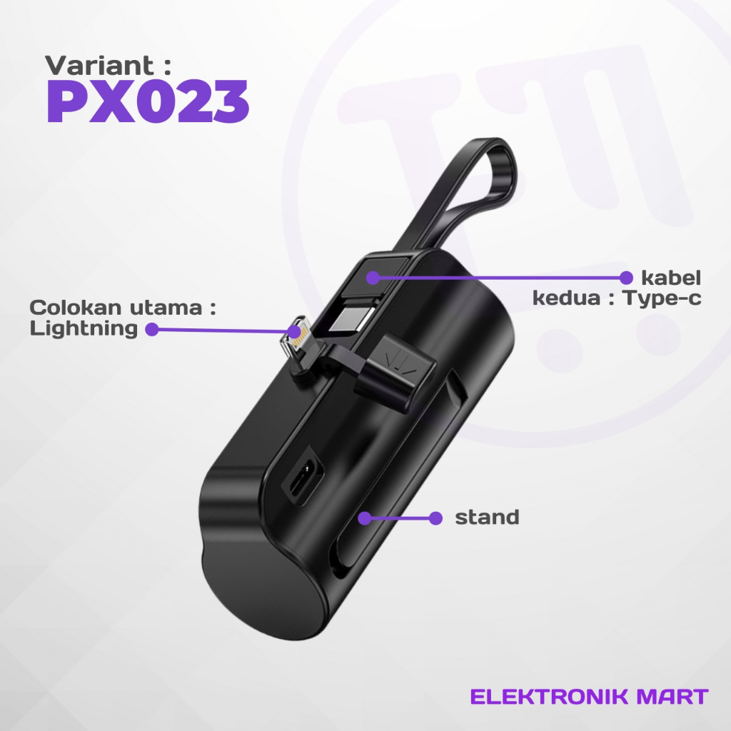 Jual LENYES PX023 PX024 Powerbank Mini 5000mah with 2 Connector Lightning Typec plus Stand ...