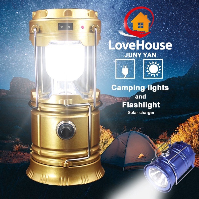 Jual ~ HM8 ~ LAMPU CAMPING SENTER + LANTERN 6 LED TENAGA SURYA BISA ...