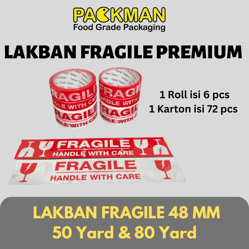 Jual LAKBAN FRAGILE MERAH & PUTIH 48MM x 80Y / 48MM x 50Y PREMIUM ...
