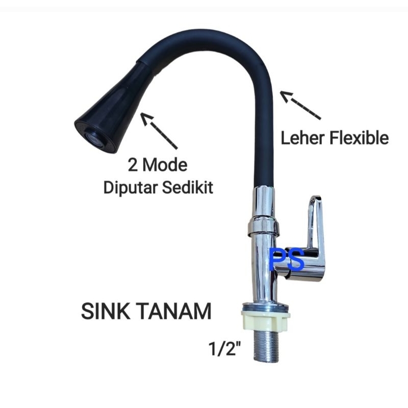 Jual Kran angsa tanam flexible kepala besar on/off - Keran dapur sink ...