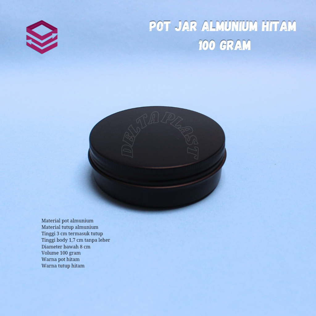 Jual pot almunium 100 gram hitam / pot pomade 100 gram / pot kaleng ...