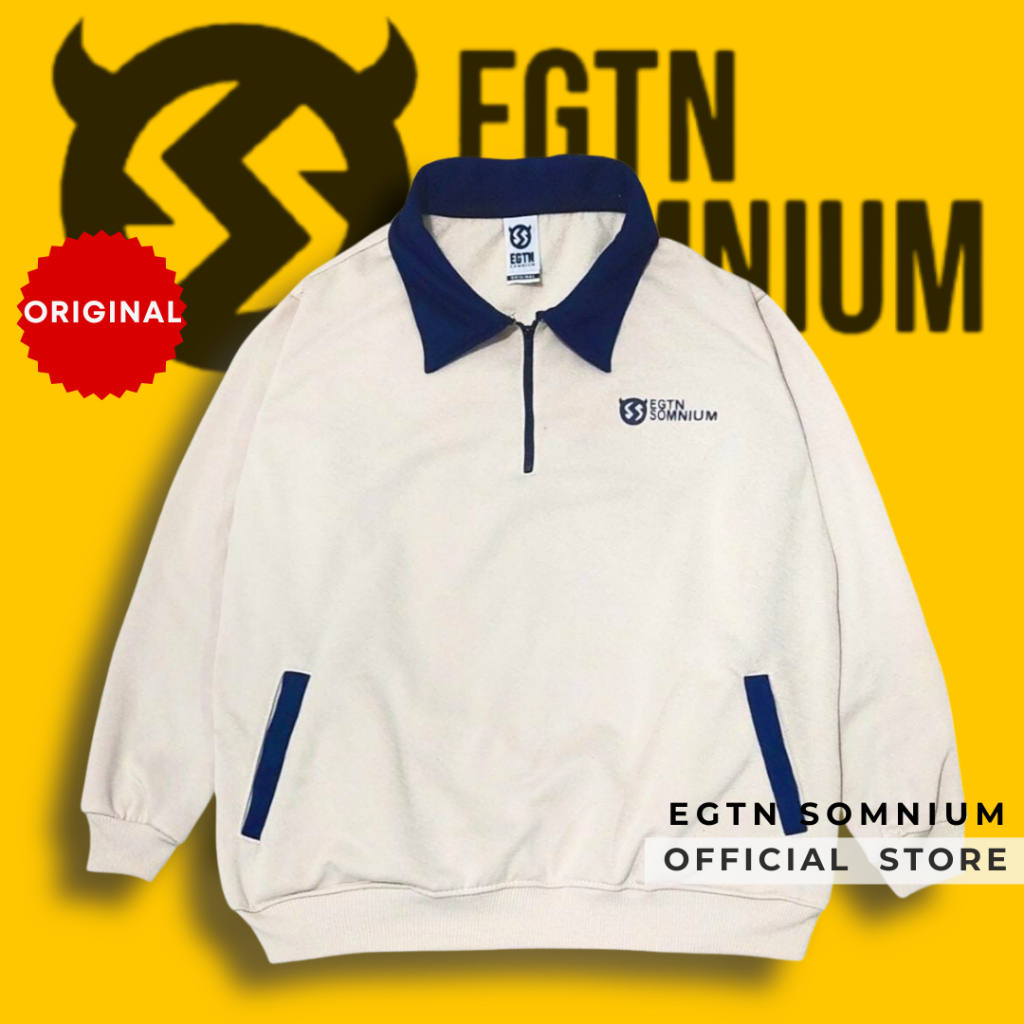 Jual EGTN SOMNIUM Sweater Rugby Kerah Zipper Warna Cream Beggie ...