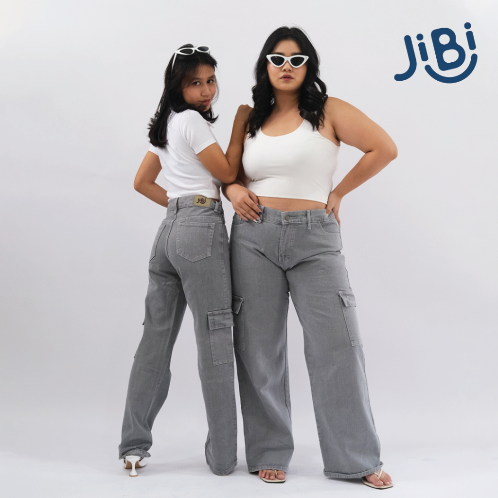 Jual JIBI - Invincible Cargo Jeans - Grey - Jeans Kargo | Shopee Indonesia