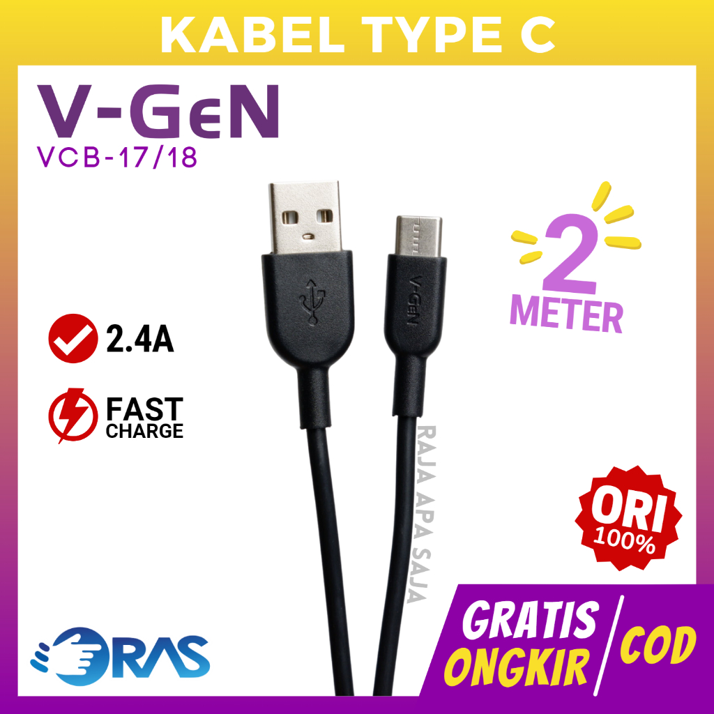 Jual Kabel Charger Type C 2 Meter Fast Charging 2.4A Casan Carger Tipe ...