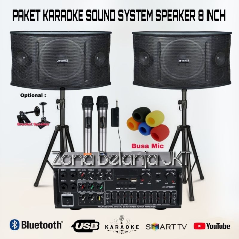 Jual PAKET KARAOKE SOUND SYSTEM SPEAKER 8 INCH AMPLI USB BLUETOOTH MIC ...