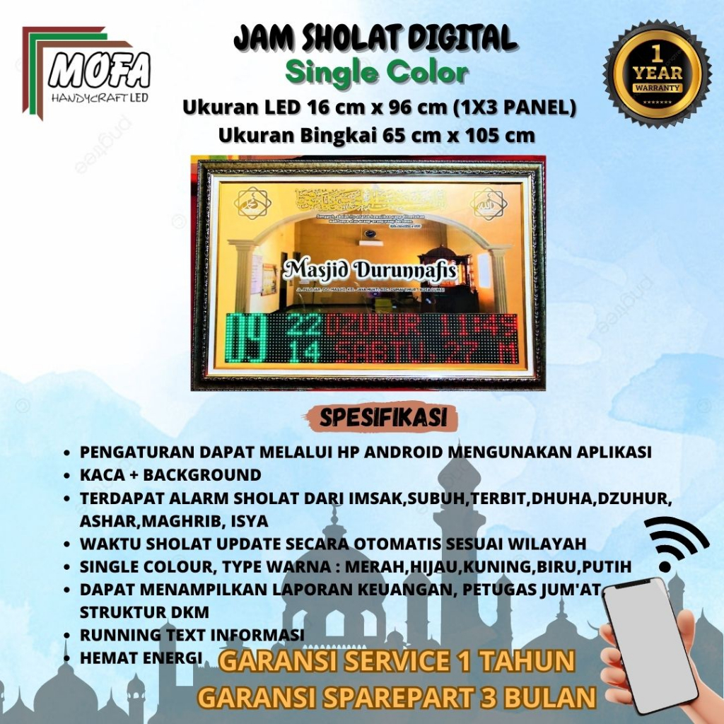 Jual JAM SHOLAT MASJID DIGITAL SINGLE COLOUR P10 + KACA ( Uk 65 cm x ...