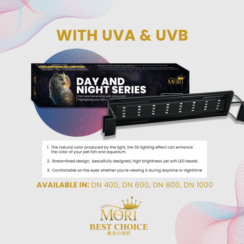 Jual LAMPU AQUARIUM GANTUNG MORI DAY NIGHT SERIES 3 MODE LAMPU LED UVA UVB | Shopee Indonesia