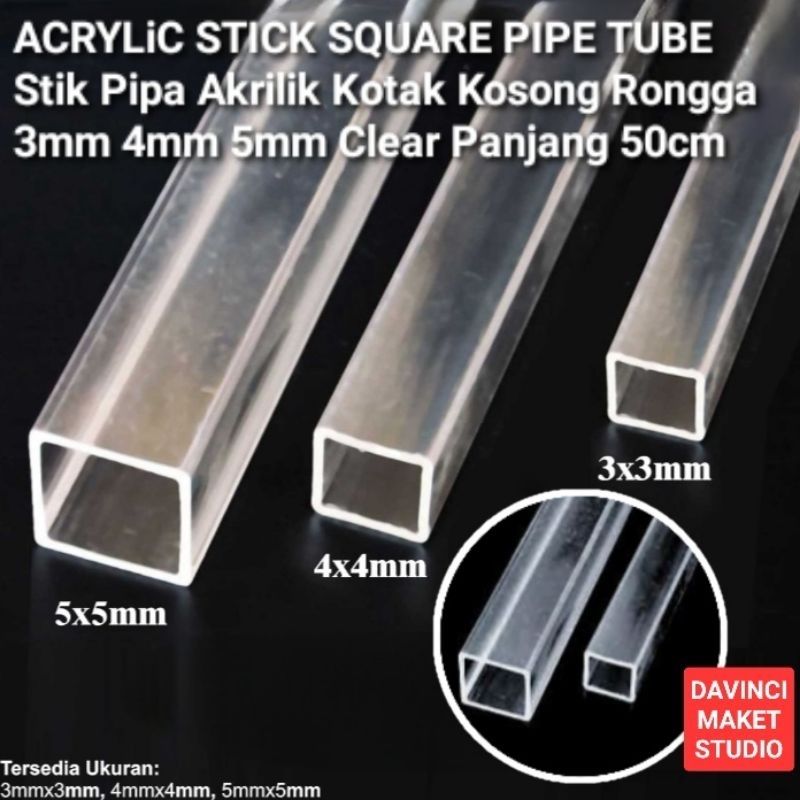 Jual (PMMA )Acrylic Stick Square Tube Pipe - Stik Pipa Akrilik Kotak Kosong Rongga 3mm 4mm 5mm ...