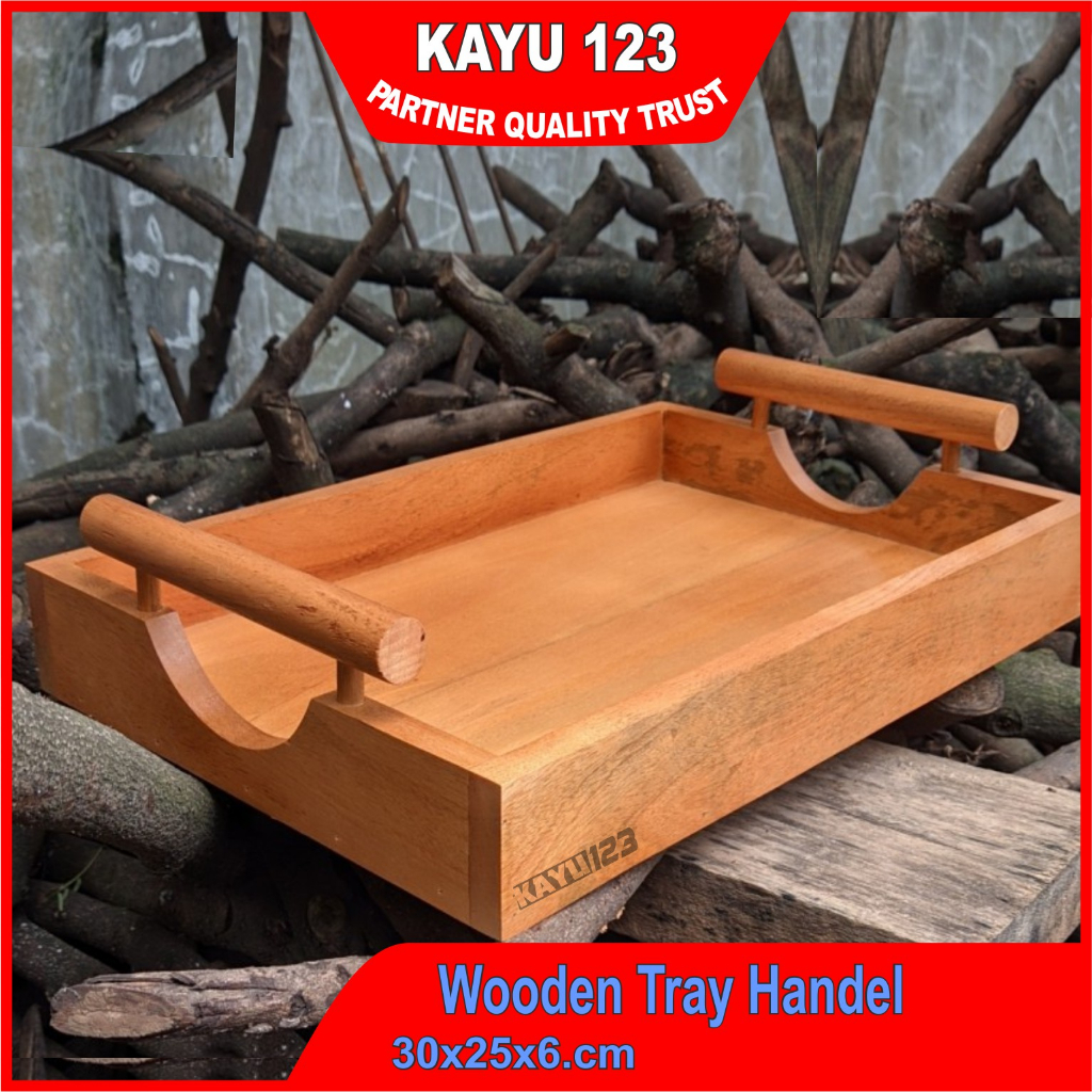 Jual Wooden tray /Nampan kayu /Serving tray Handel 30x25x6.cm full kayu ...