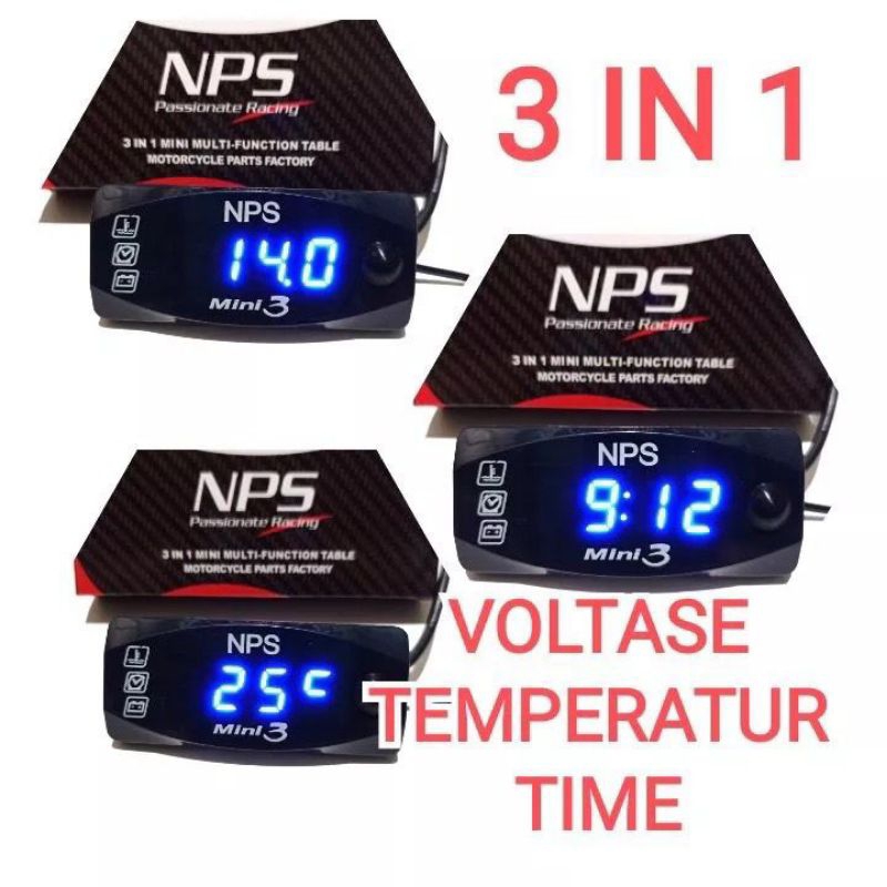 Jual Voltmeter Aki 3 IN 1 Suhu Jam Volt Meter Aki 3IN1 Universal | Shopee Indonesia
