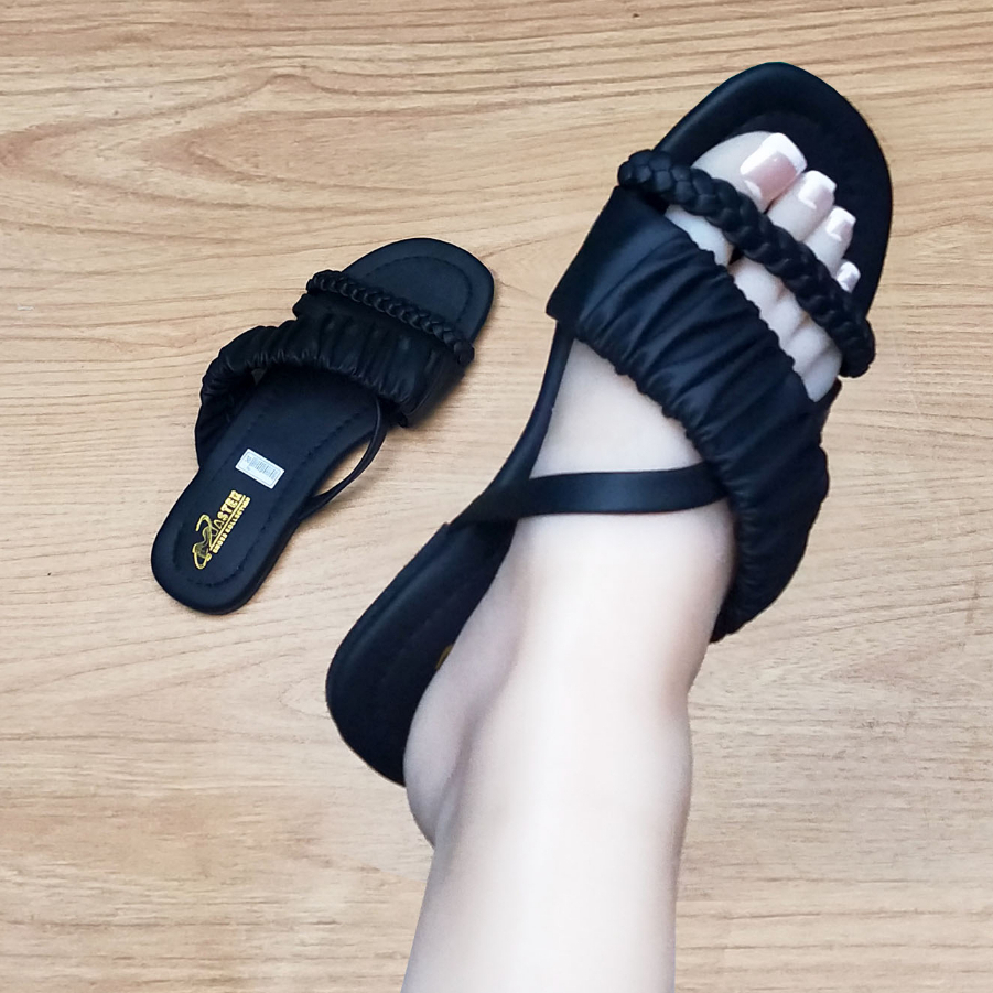 Jual COD |Sandal Teplek Slop Silang Kerut Wanita Dewasa Strap Tali ...