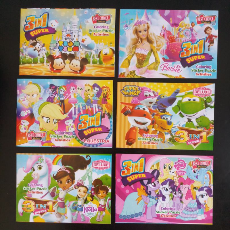 Jual buku mewarnai 3in1 coloring sticker puzzle, activities 1pcs ...