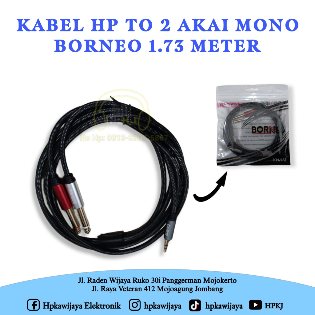 Jual KABEL HP AUX TO JEK AKAI MONO BORNEO Kabel Mini stereo to 2 toa ...