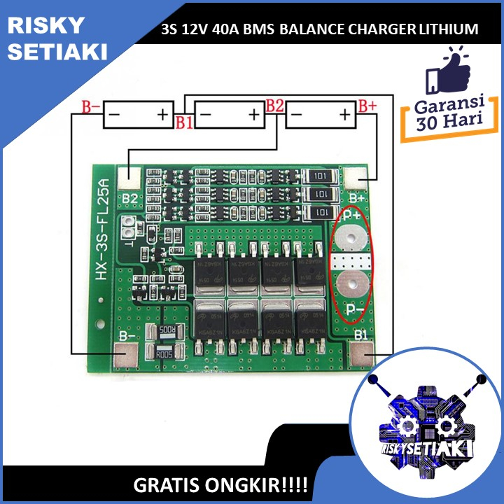 Jual 3S 12V 40A BMS BALANCE CHARGER LITHIUM BATTERY PROTECTION BOARD ...