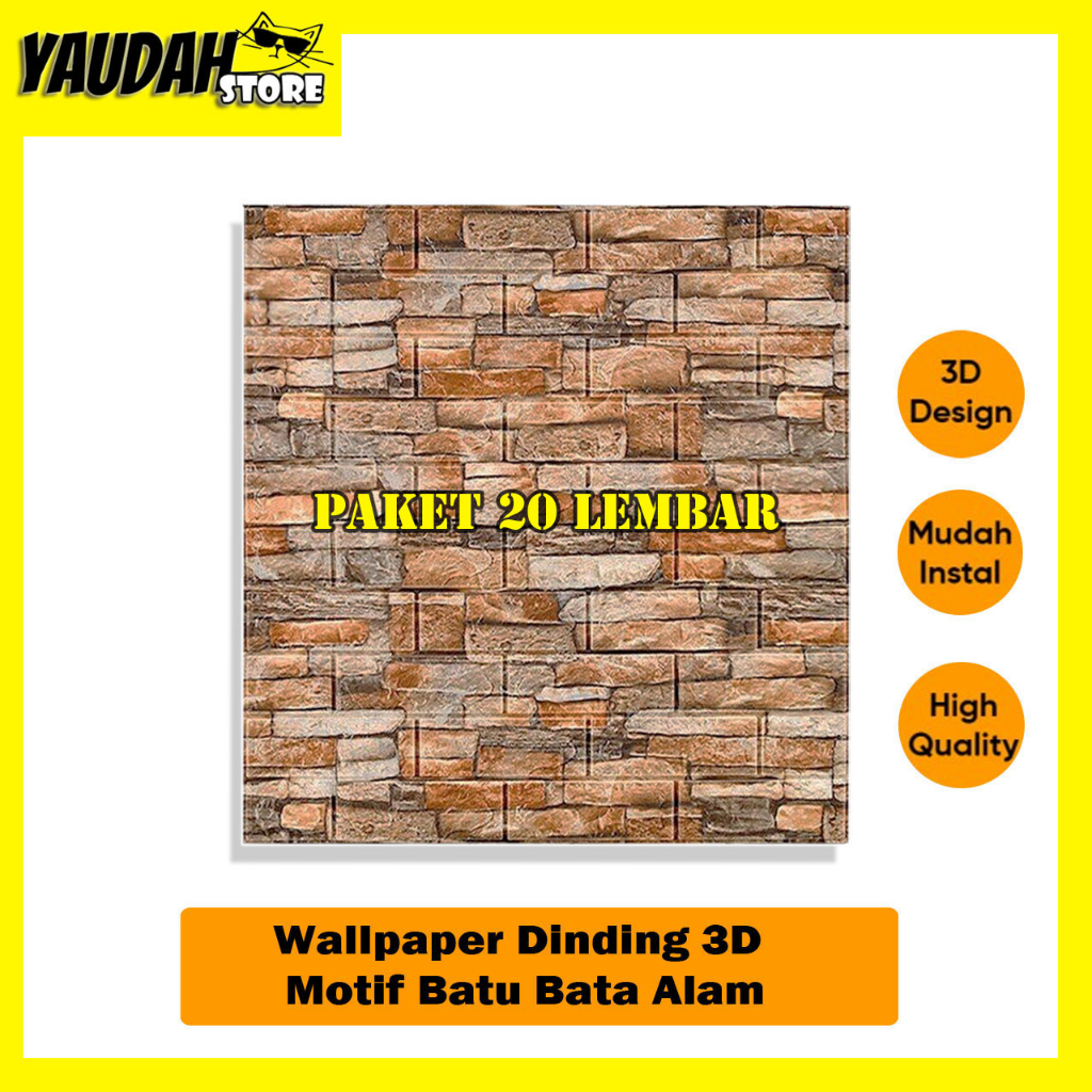 Jual Wallpaper Dinding Paket 20 Lembar Foam Timbul 3D Corak Batu Alam ...