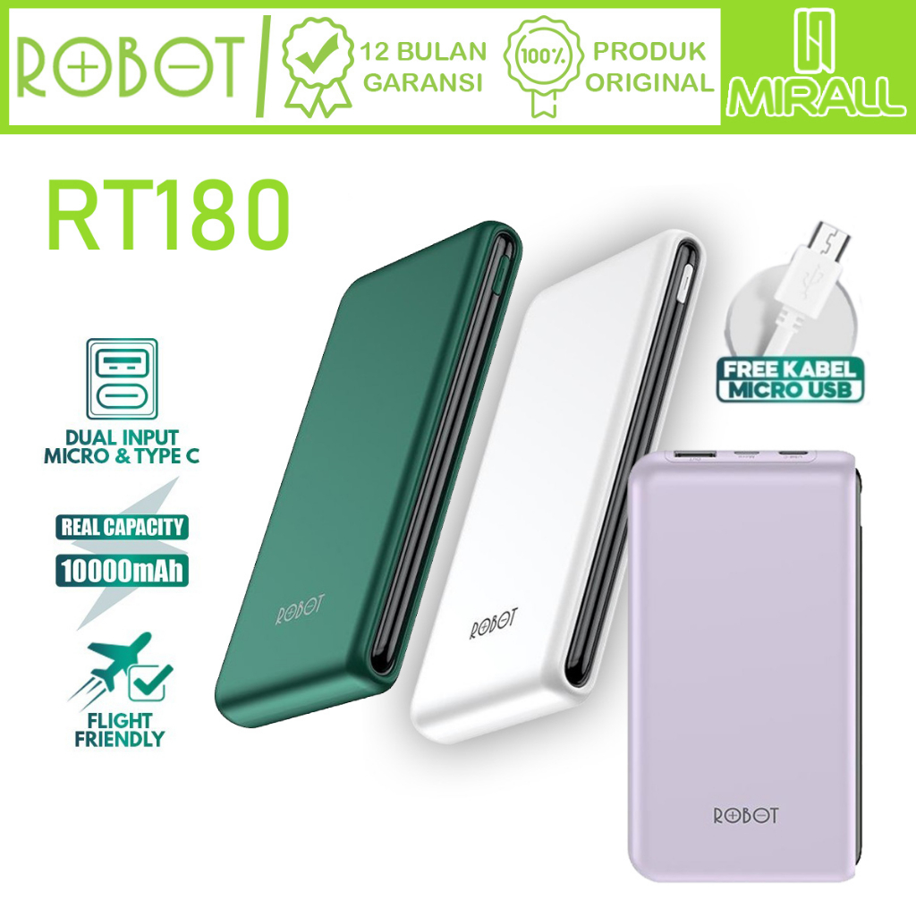Jual Power Bank Powerbank ROBOT RT12 10000mAh RT180 Dual Input Port ...