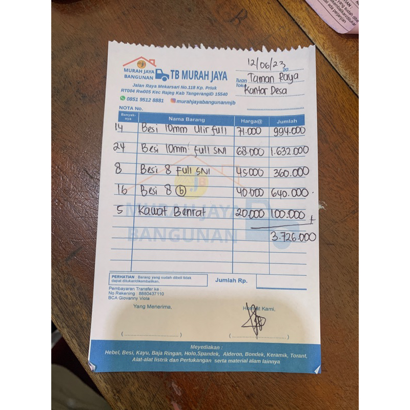 Jual Nota Amplop Pembelian Besi Beton Batangan 12meter | Shopee Indonesia